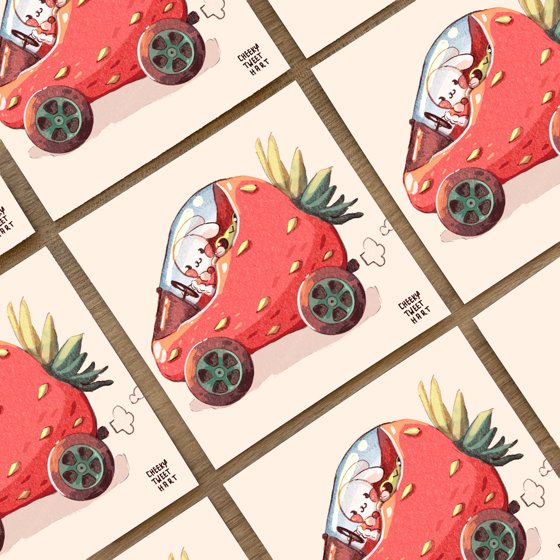 Strawberry Car Ribbert Frog Dough Bunny Rabbit Art Prints #AP120 ...