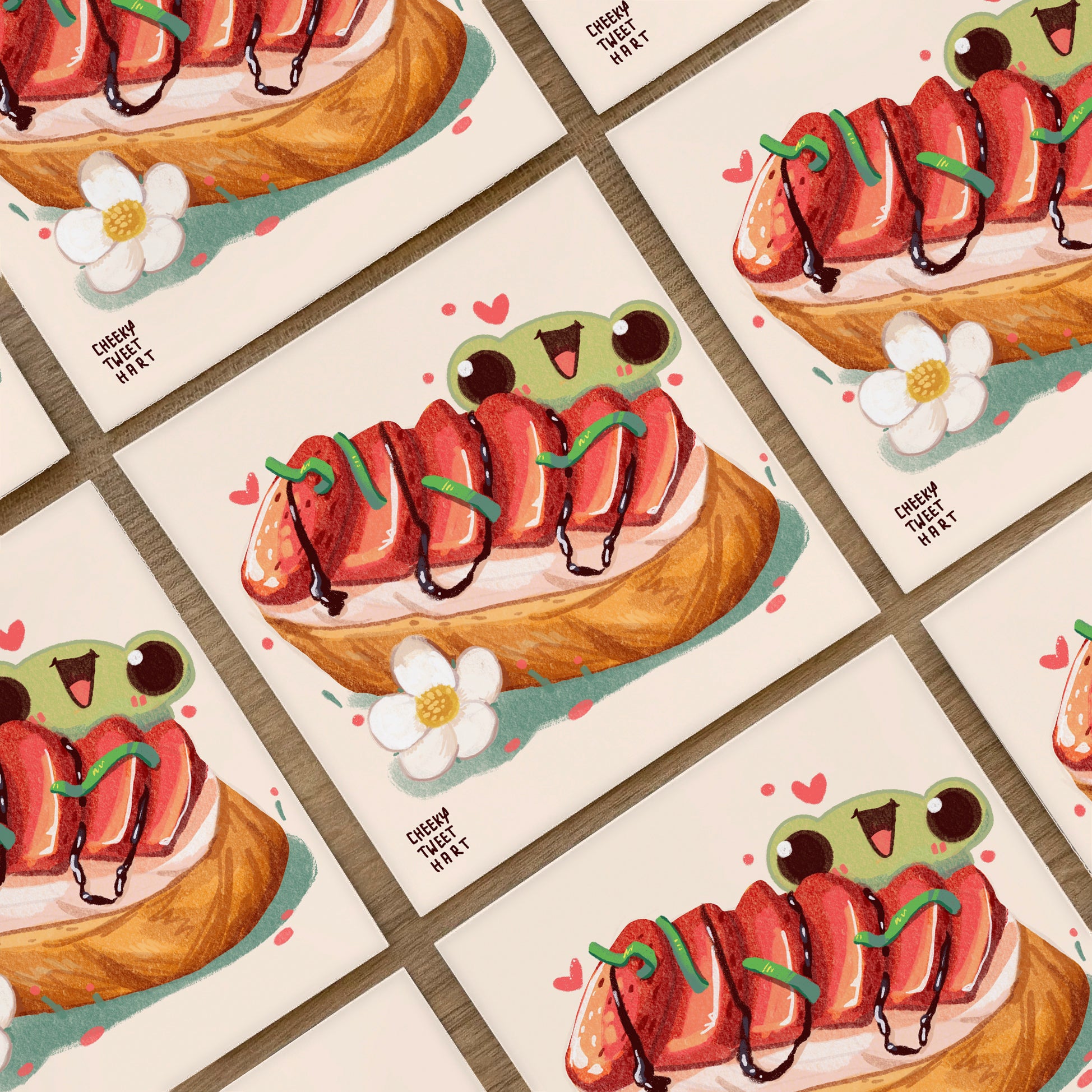 Strawberry Toast Ribbert Frog Art Prints #AP108 – Cheekytweethart